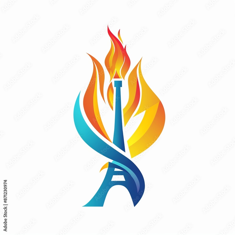 Olympic torch with Flame on the Eiffel Tower icon in Paris, France ...