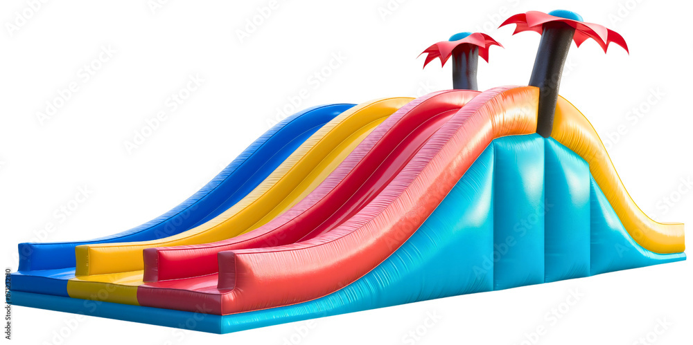 Colorful inflatable rubber water slide isolated on transparent ...