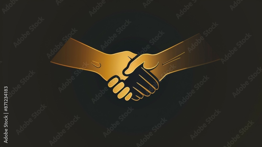 An image portraying a minimalist golden handshake icon set against a ...