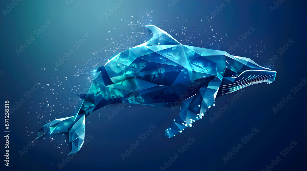 Striking polygonal blue whale digital artwork emerging from the deep ...