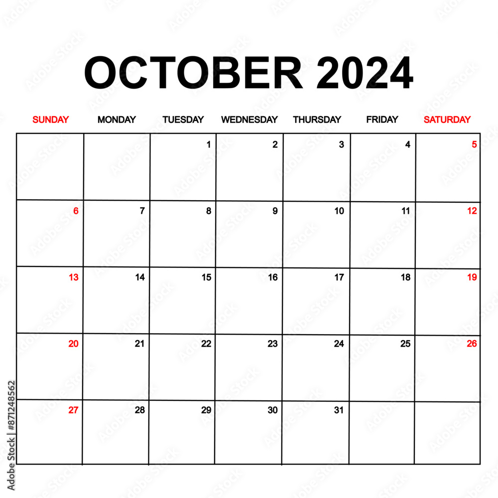 october 2024 with holydays or red dates. monthly calendar design with ...