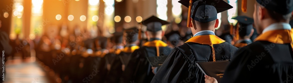 Graduation ceremony with students in academic regalia receiving ...