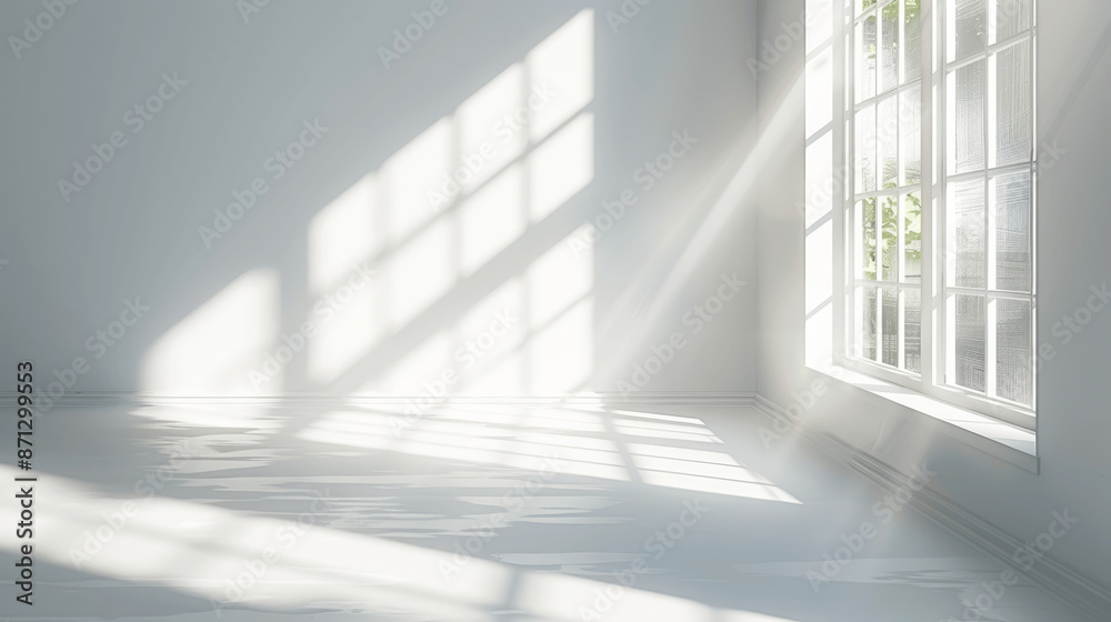 realistic minimalist window light shadows on white wall interior ...