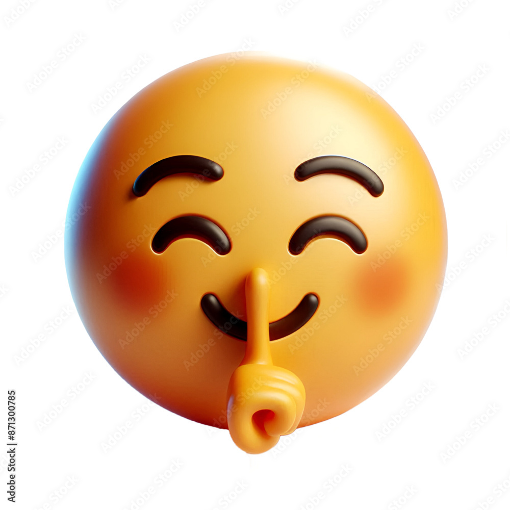 Shushing face three-dimensional emoji isolated on white background ...