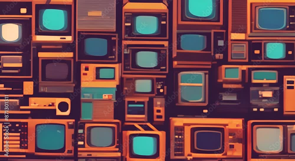 Vintage television screens flickering Close Up Footage of a Retro TV ...
