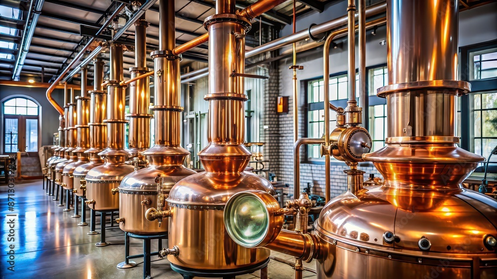 Copper stills in a distillery producing spirits , distillery, copper ...