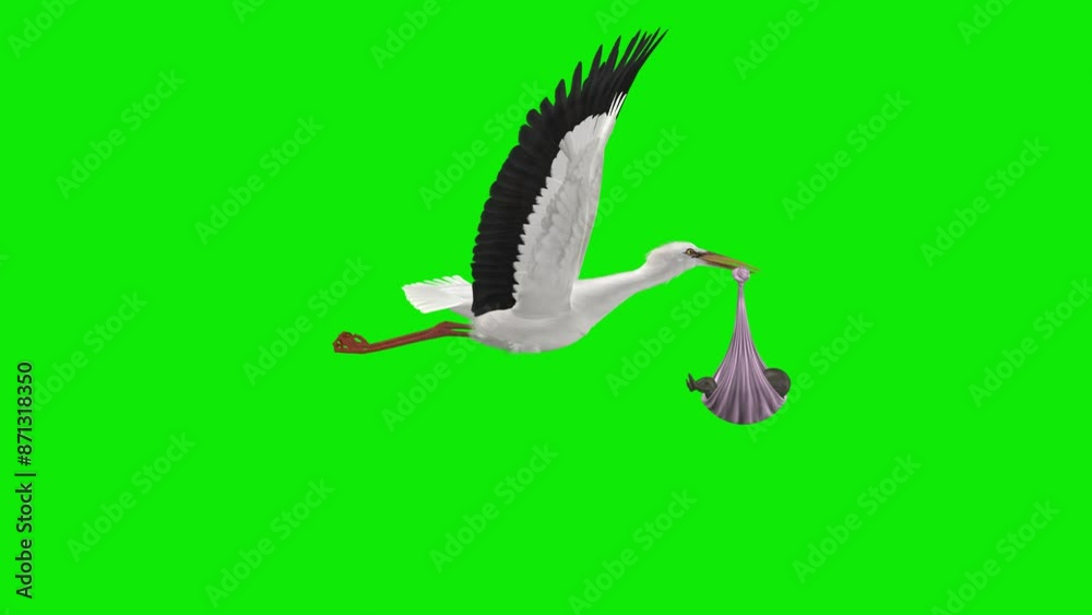 Stork Bird with Newborn Baby - Dark Skin - Side View Close Up - Green ...