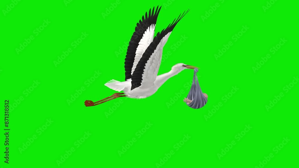 Stork Bird with Newborn Baby - Light Skin - Flying Loop - Top Back Side ...