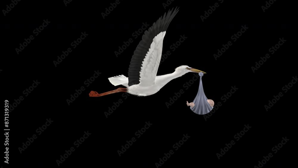 Stork Bird with Newborn Baby - Light Skin - Flying Loop - Side View ...
