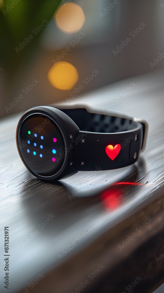 Wearable health tracker monitoring vital signs., clean background ...
