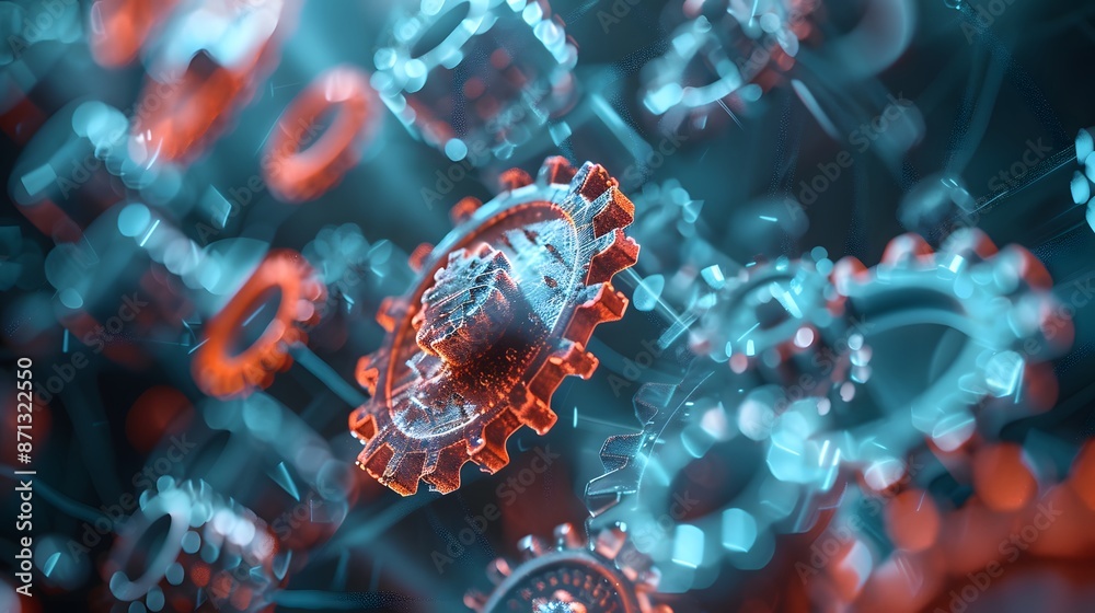 Nanotechnology concept with microscopic gears and structures., clean ...