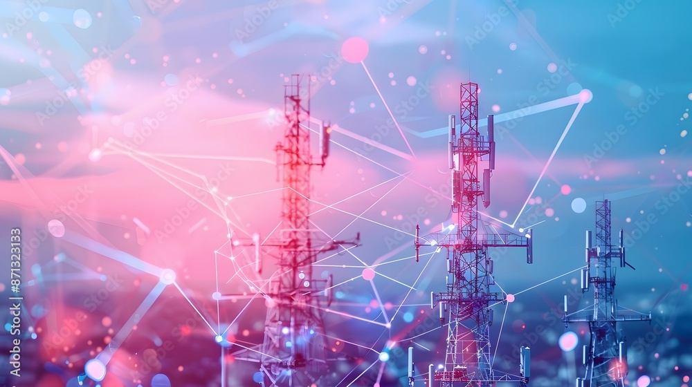 5G network infrastructure with antennas and towers., clean background ...