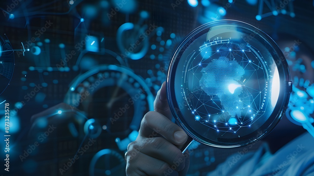 AI-enhanced image recognition software identifying objects., clean ...