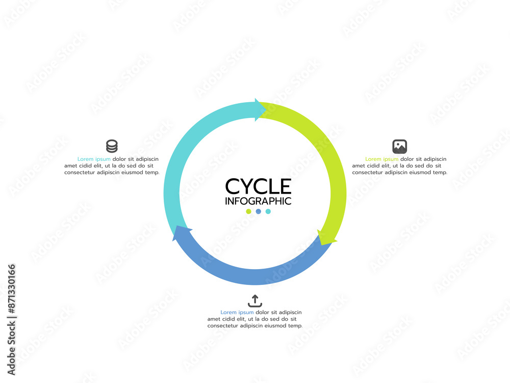 Cycle infographic with 3 segments with icons. Concept of three options ...