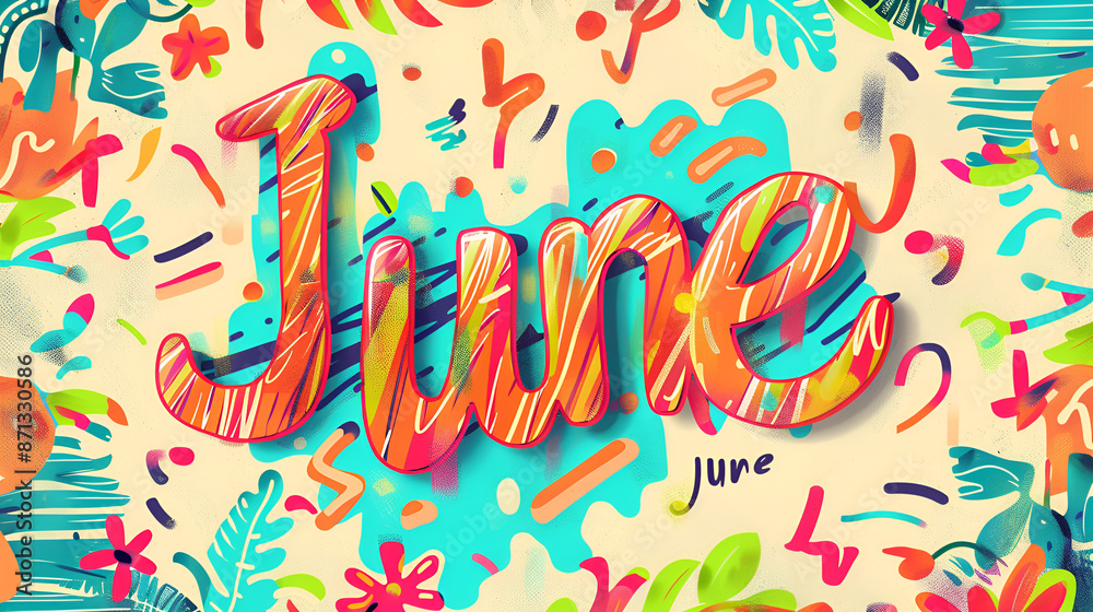 Hand drawn floral june lettering, lettering message. June welcome quote ...