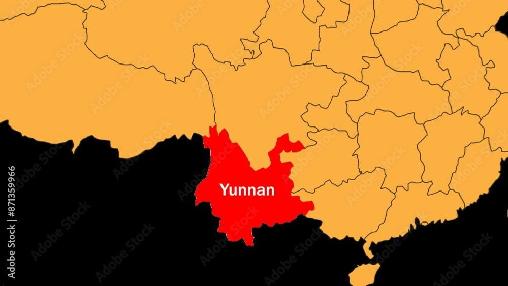 Yunnan map animated video. Yunnan location is highlighted on the China ...