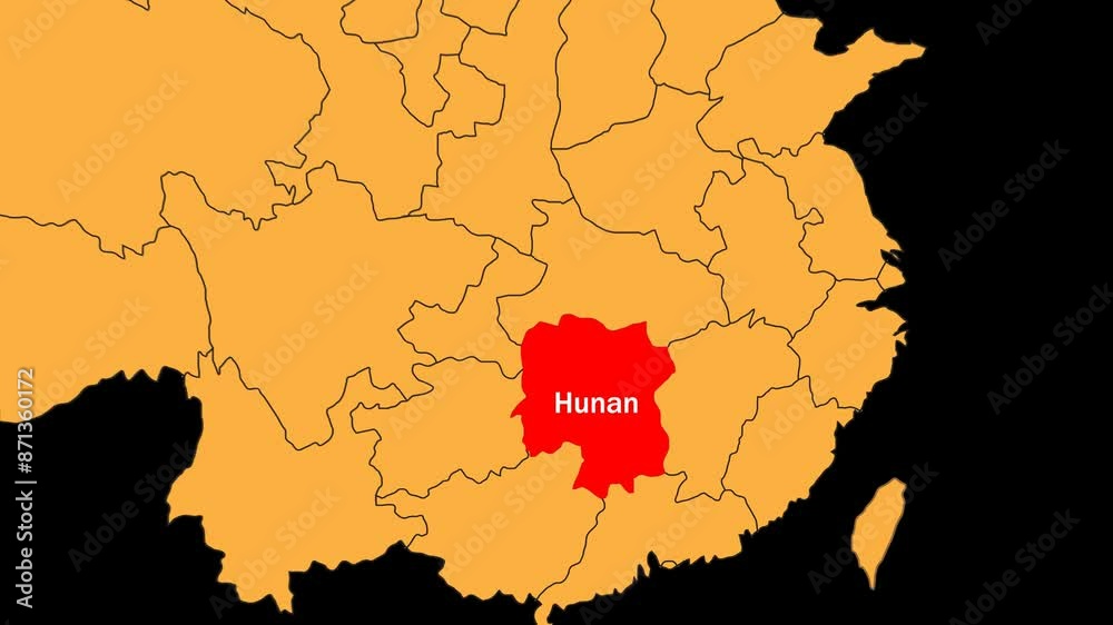Hunan map animated video. Hunan location is highlighted on the China ...