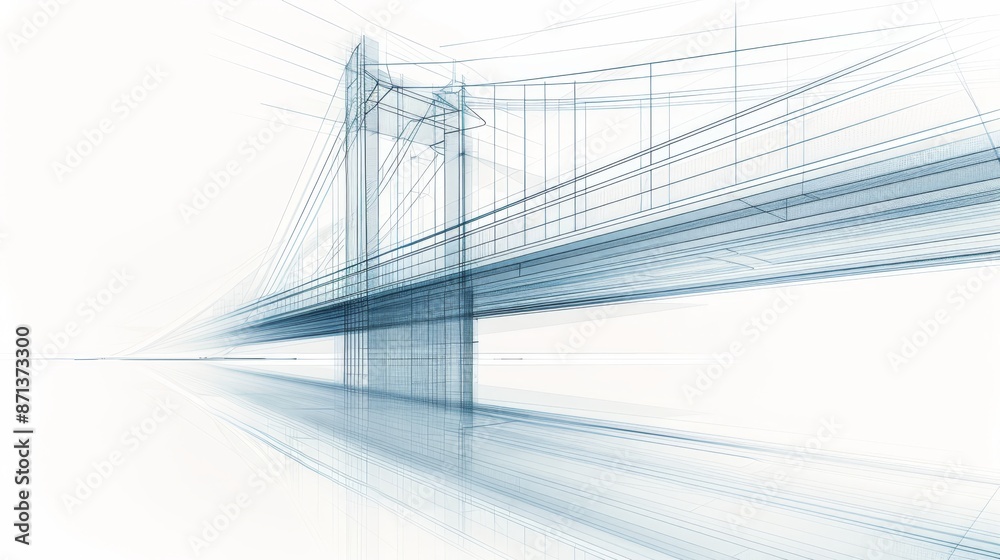 Blueprint sketch of a modern bridge, architectural drawing, detailed ...