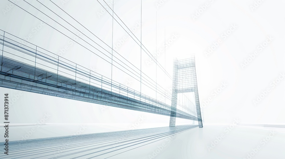 Detailed architectural drawing of a modern bridge, blueprint sketch ...