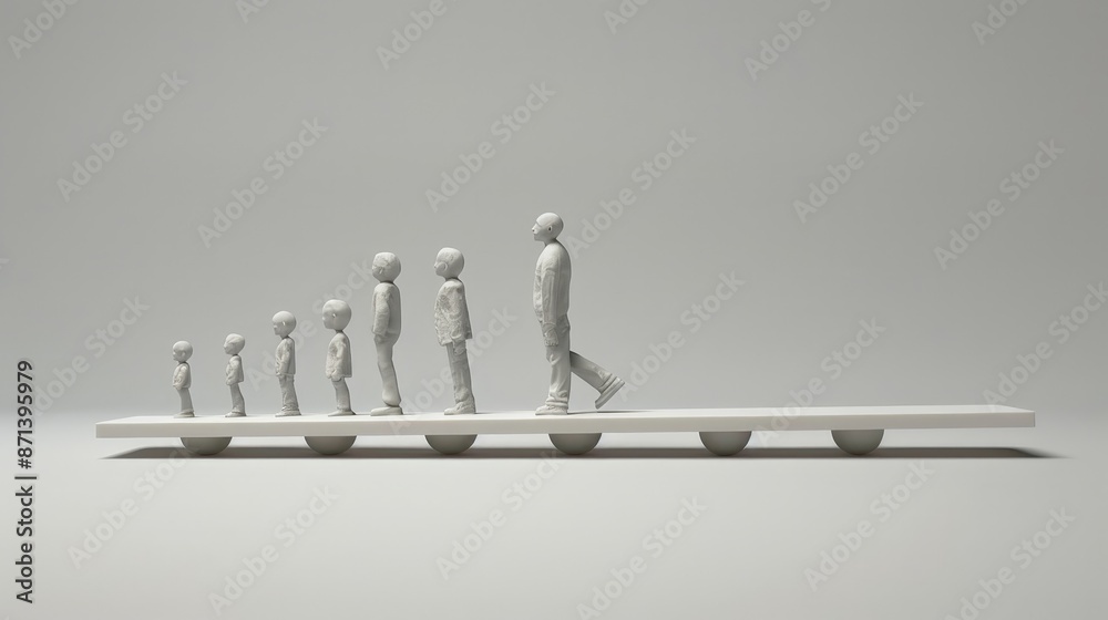Monochrome depiction of human evolution, showing a sequence of figures ...