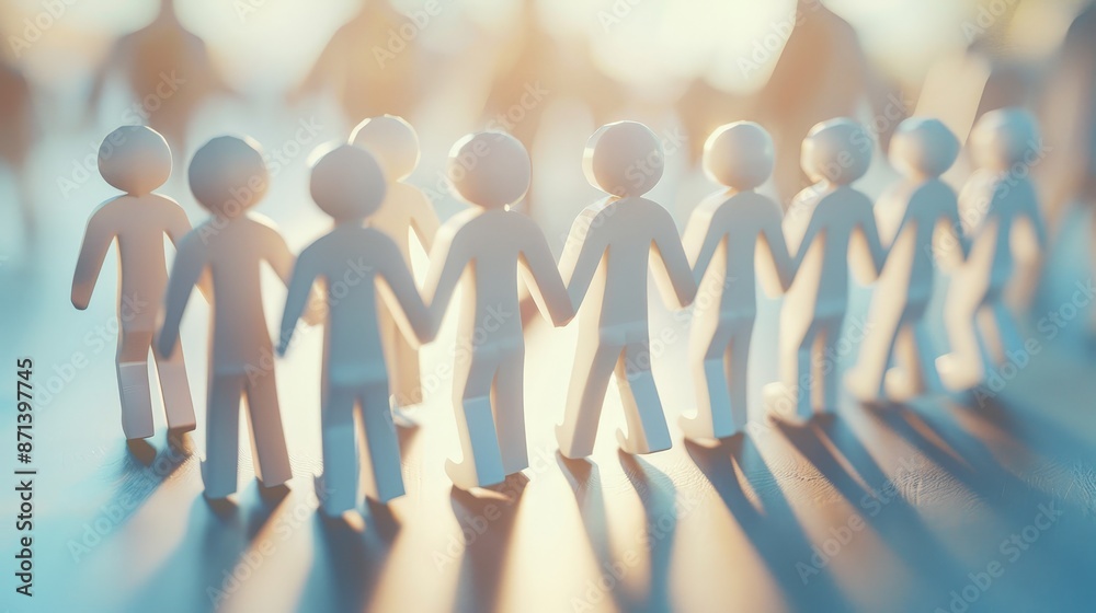 Paper cutouts of human figures holding hands in a warm, glowing light ...