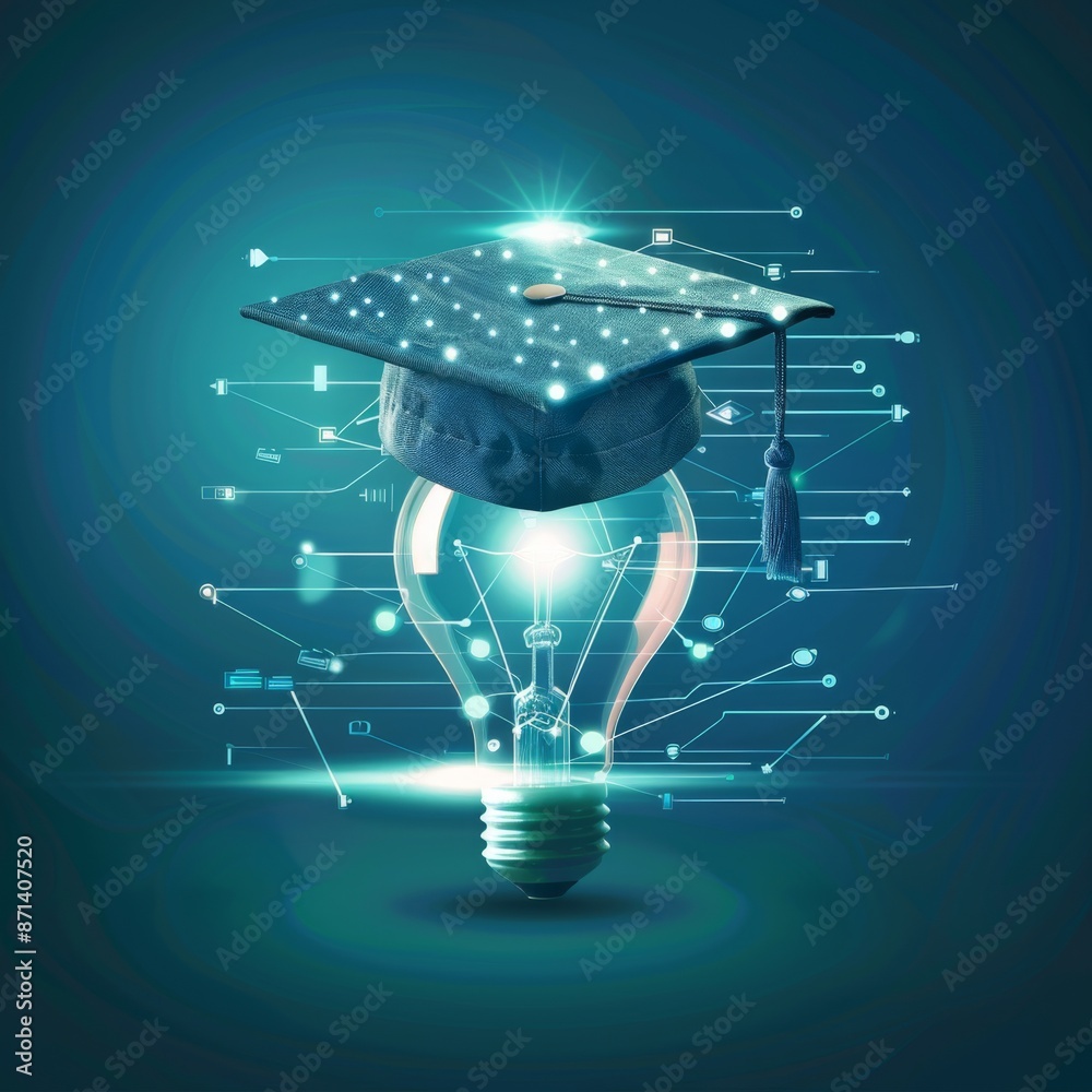 Future Smart Education Ai Generated Image With Graduation Cap And Blue