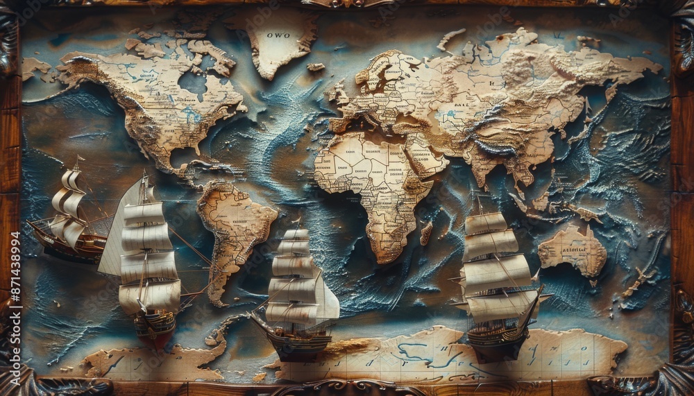 Vintage world map, historical, faded colors, oil painting, detailed ...