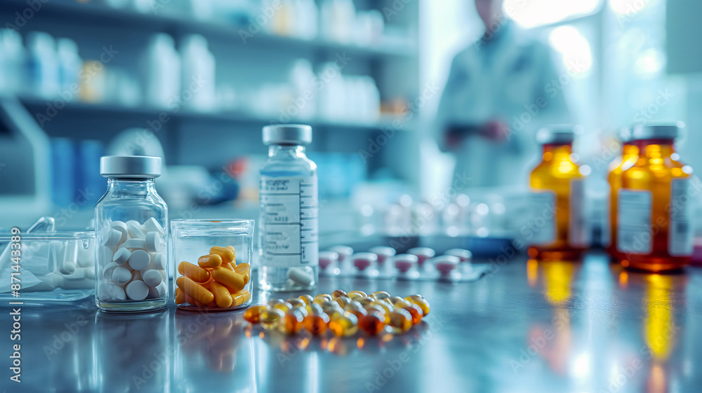 The various tablets, capsules, ampoules, vials, test tubes, syringes ...