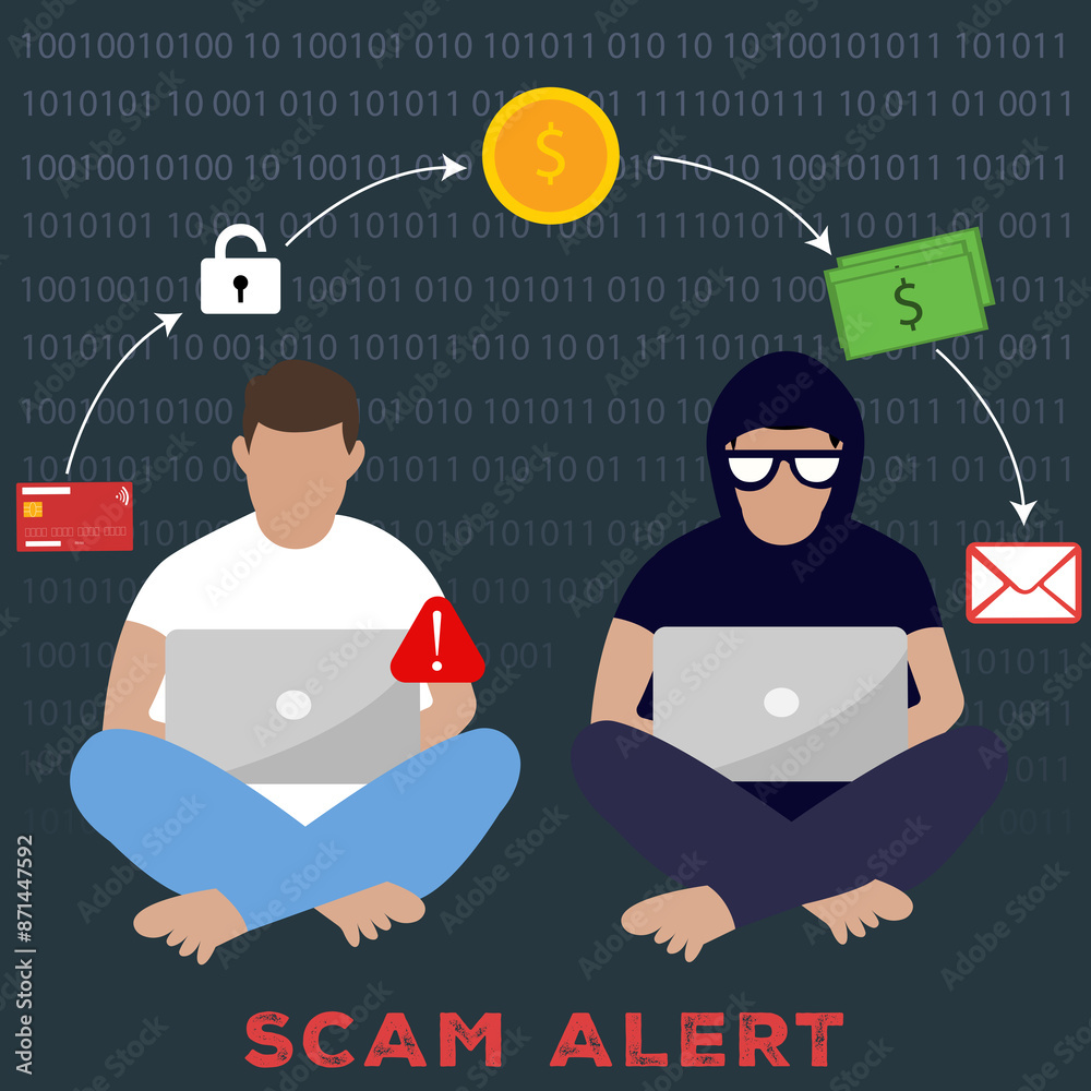 Phishing scam alert,Scam Alert with Man, Phishing for Trouble, Scam ...