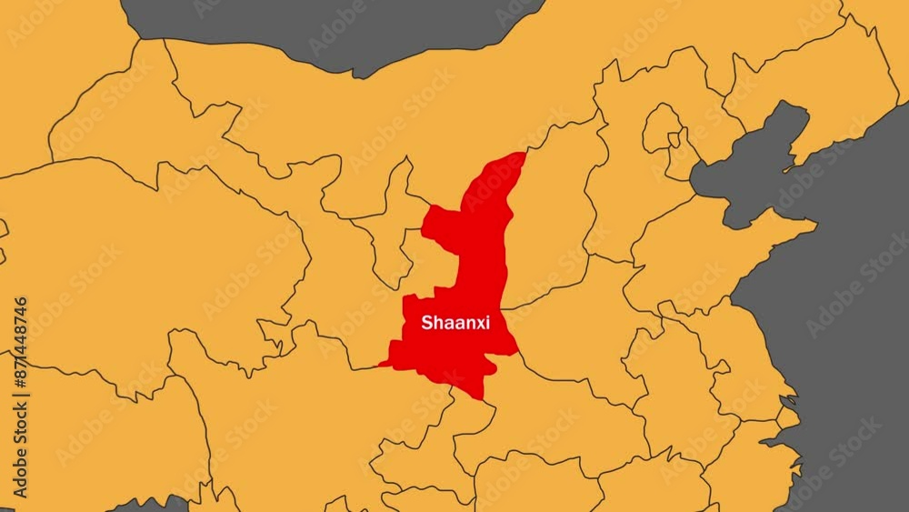 Shaanxiv map animated video. Shaanxi location is highlighted on the ...