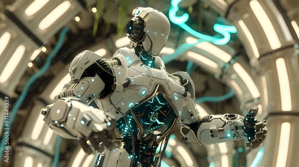 digital sculpture depicting a towering futuristic mechanized overseer ...