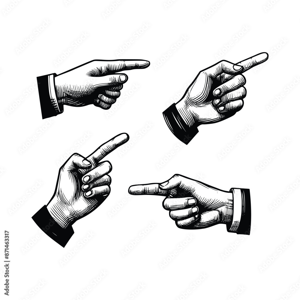 Hand drawn illustration hand pointing a finger in a direction sign ...