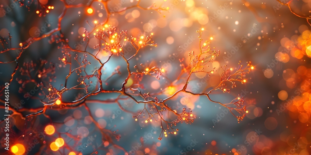 Stimulated cluster of orange neurons with red branches. Concept ...