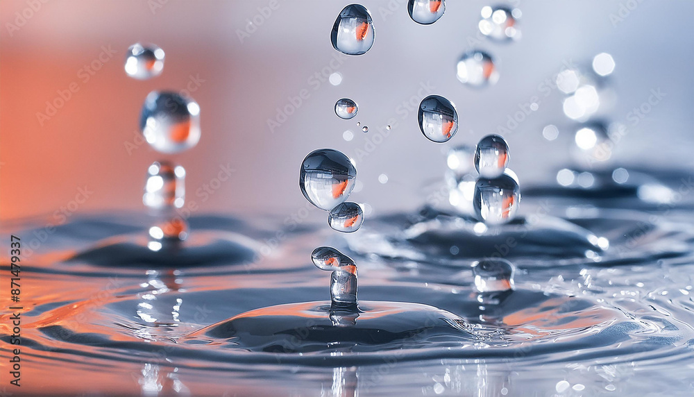 A close-up of a single water droplet falling into a pool of water ...