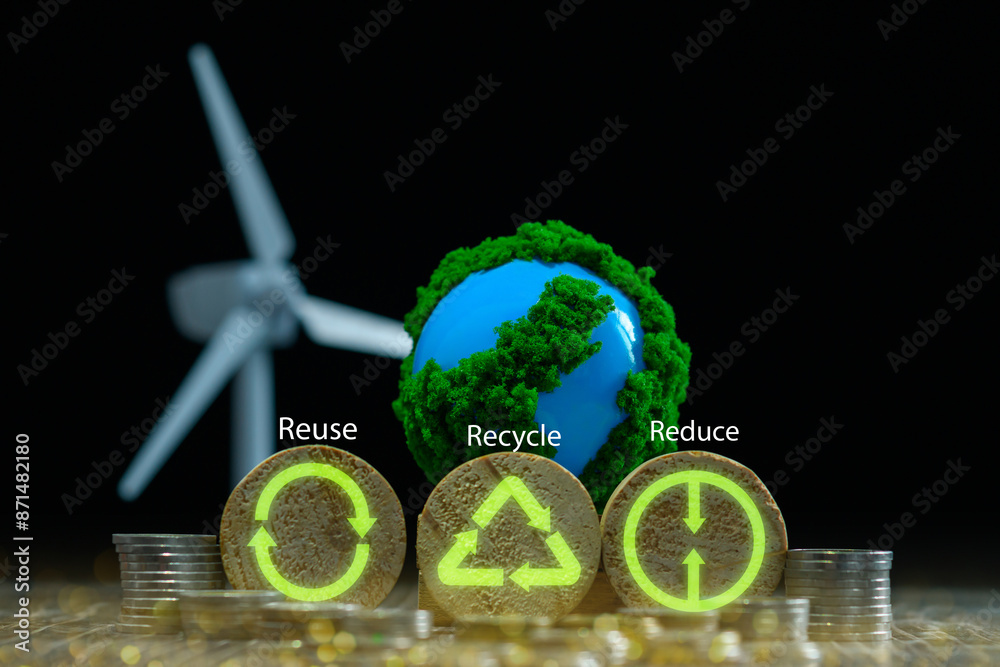 Reuse, Recycle, Reduce concept represented by labeled wooden blocks ...