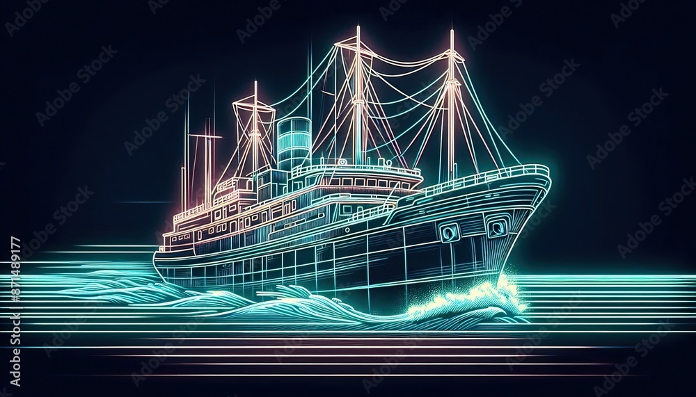 Neon ship illustration with vibrant colors, creative and artistic ...