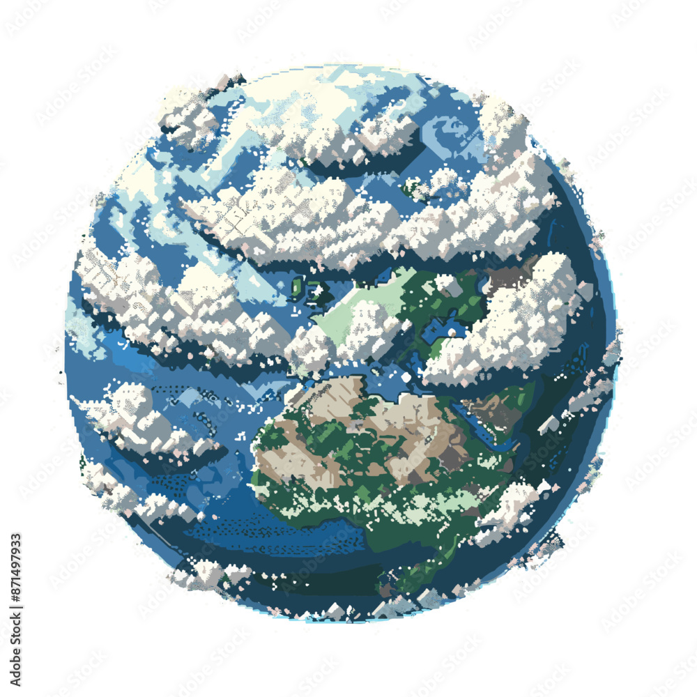 Pixel Art Earth Illustration: This digital globe features a pixelated ...