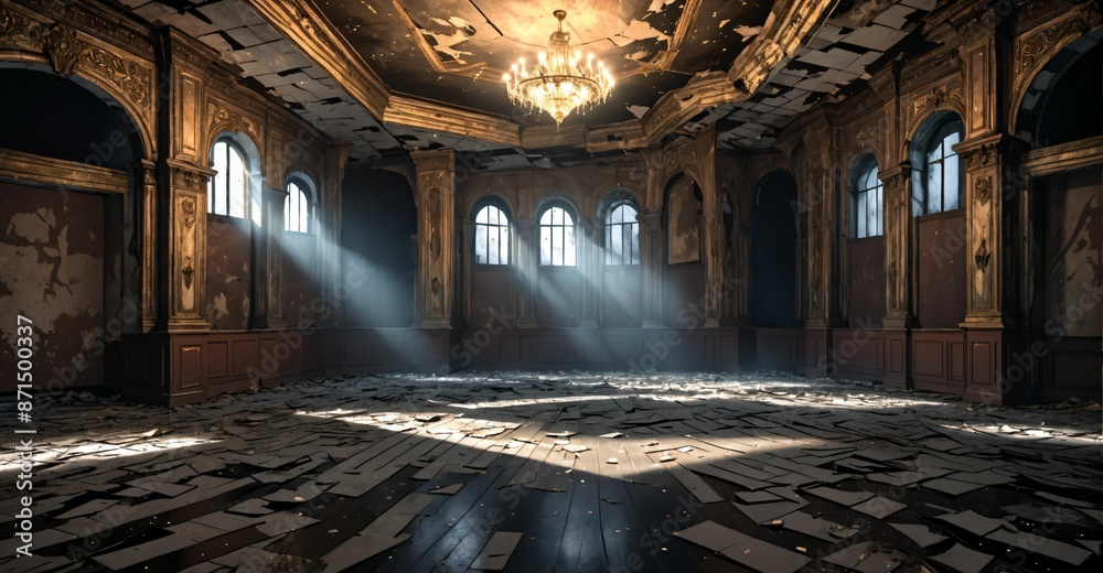 ภาพประกอบสต็อก abandoned palace ballroom castle mansion interior design ...