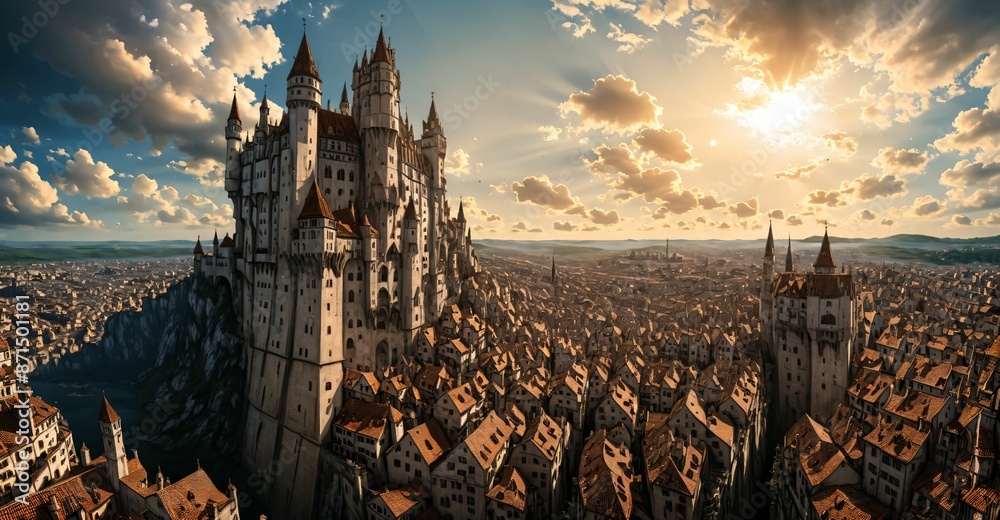 medieval castle palace gothic city landscape cityscape buildings and ...