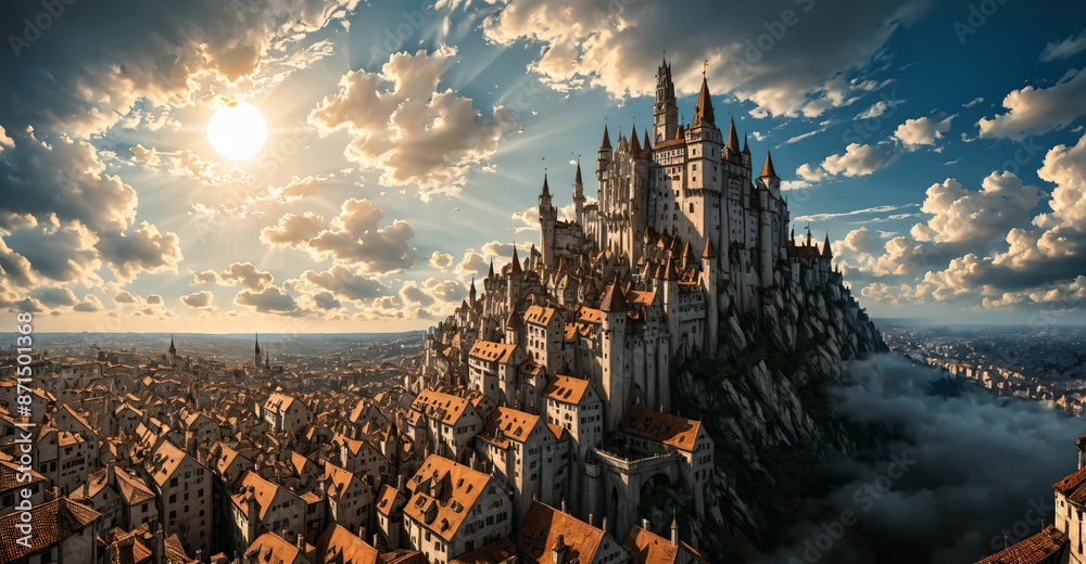 medieval castle palace gothic city landscape cityscape buildings and ...