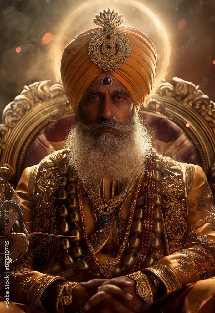 A majestic portrait of a Sikh warrior from the historical era of ...