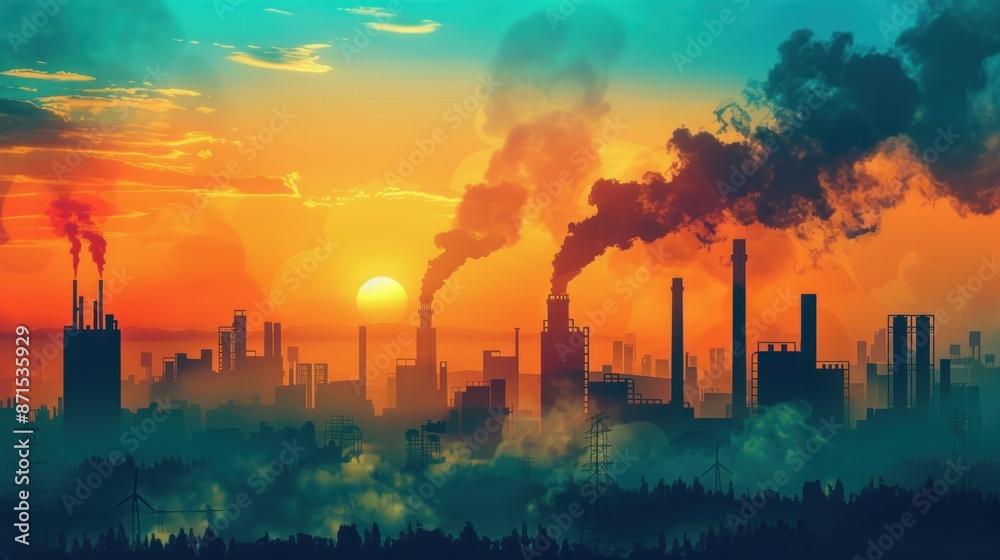 Greenhouse gases emissions pollution with CO2 carbon burning outline ...