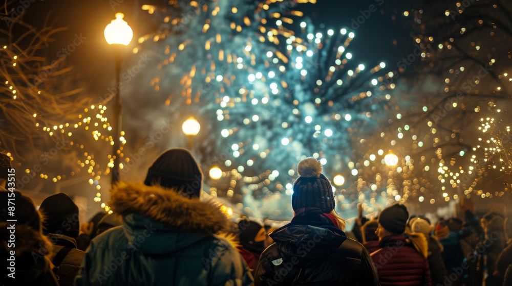 People celebrating the arrival of the New Year with fireworks and ...