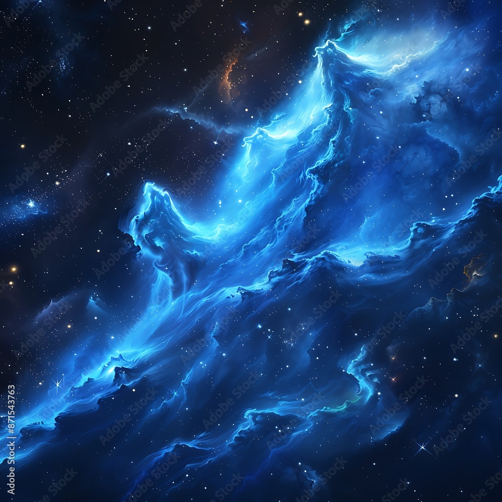 A beautiful blue nebula in space, with stars and galaxies, in the ...