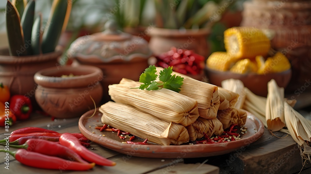 An enticing display of tamales, wrapped in corn husks and served on a ...