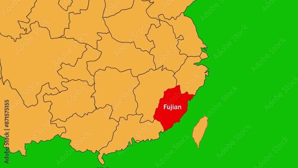 Fujian map animated video. Fujian location is highlighted on the China ...