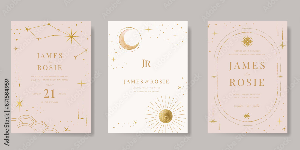 Galaxy themed wedding background vector. Beige and pink luxury card ...