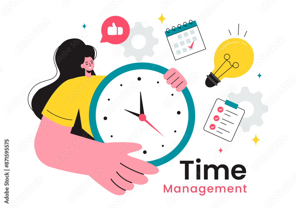 Vector Illustration of Time Management with Clock Controls and Task ...