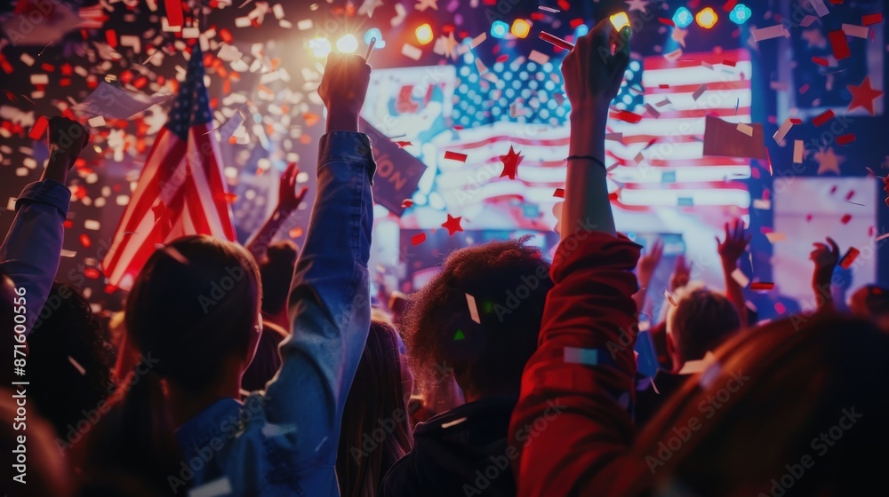 Victory Celebration: Diverse Supporters Cheering on Election Night with ...