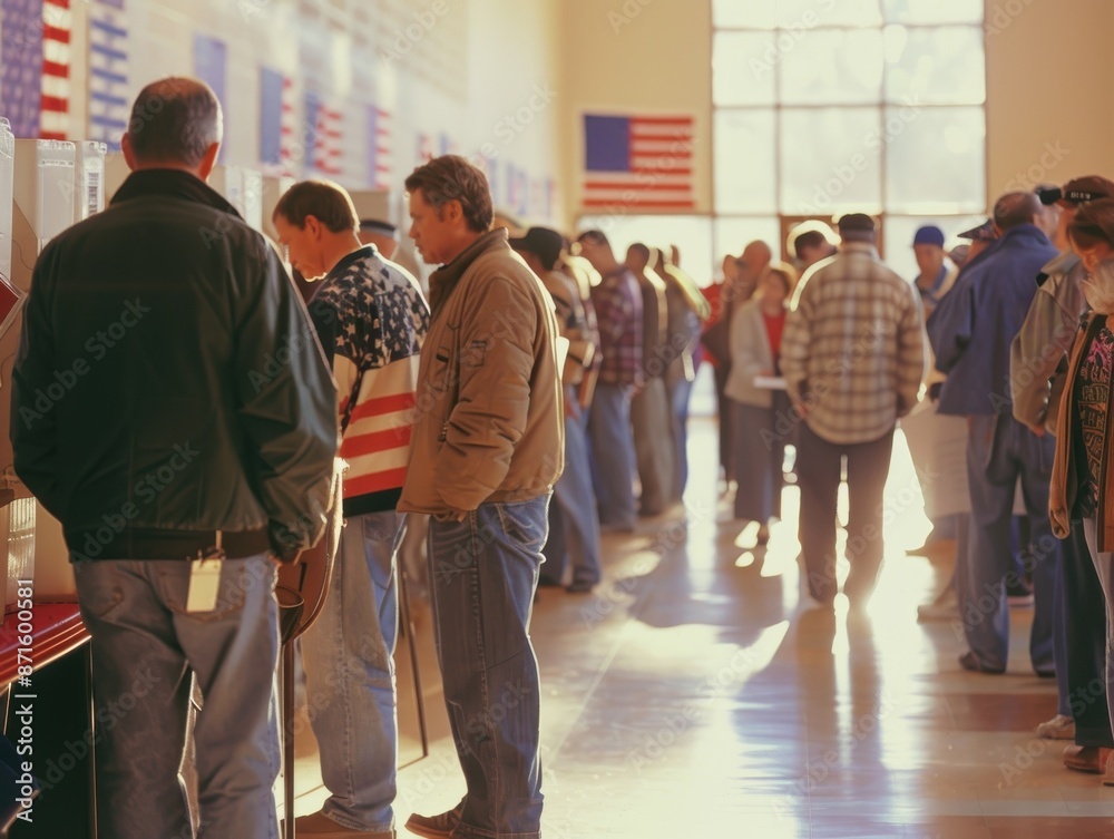 Morning at the Polling Station: Voters in Line with Election Officials ...